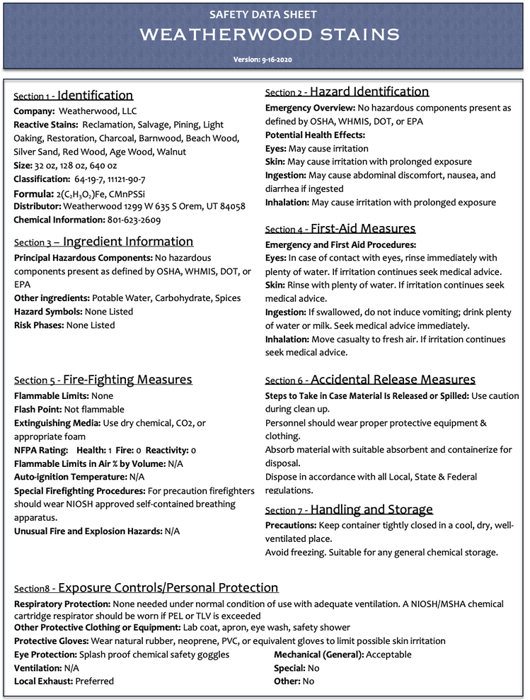 SDS: SAFETY DATA SHEETS – Weatherwood Stains